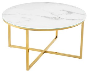 Massive home | Konferenční stolek ELEGANCE GOLD X 80 CM bílý mramorový vzhled
