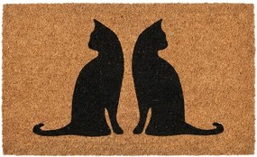 Hnědá kokosová rohožka s kočkami Cat - 75*45*1 cm