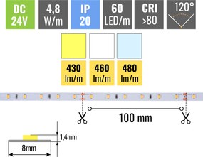LED Solution LED pásek 4,8W/m 24V bez krytí IP20 Barva světla: Studená bílá 079243
