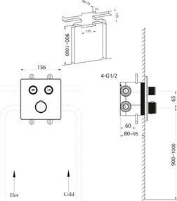 Sapho SMART SELECT podomítková sprchová termostatická baterie box 2 výstupy černá mat RP042B