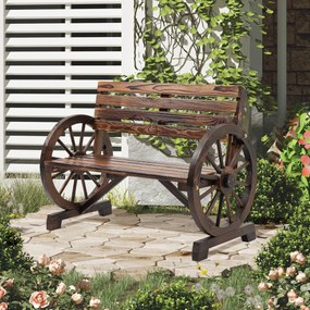 Zahradní lavice Outsunny 2místná dřevěná lavice s područkami ve stylu venkovského domu, jedlové dřevo, hnědá, 105,5x56x79cm| Aosom