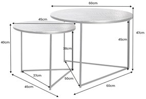 Sada konferenčních stolků Khalil 60 cm antik stříbrná