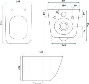Rea Dexter, závěsná WC mísa Rimless Tornado 515x365x350 mm + WC sedátko z duroplastu, bílá lesklá, REA-C1278
