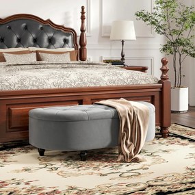 HOMCOM Lavice s úložným prostorem a otevřeným víkem, čalouněná lavice z materiálu Velvet-Touch, kaučukovník, tmavě šedá, 120x46x42cm do ložnice a pře…