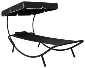 vidaXL Zahradní postel s baldachýnem a polštářem černá
