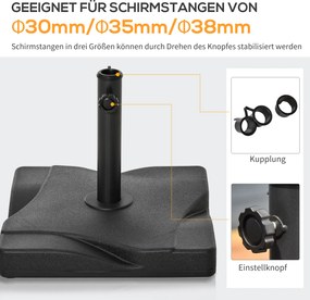 Stojan na slunečník Outsunny 20 kg pro tyče slunečníků 30-38 mm, stabilní cementová základna 41,5x41,5 cm, ideální pro zahradu a terasu |