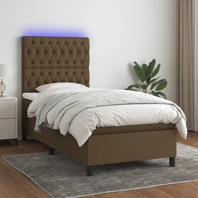 vidaXL Box spring postel s matrací a LED 90x200 cm textil [3135089] Barva: tmavě hnědá