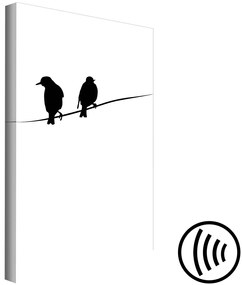 Obraz Ptáčí rozhovory (1-dílný) svislý - černá zvířata na bílém pozadí