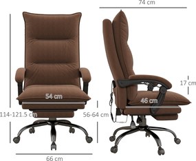 Kancelářská židle Vinsetto s masážní funkcí, naklápěcí v úhlu 155°, otočná židle s područkami, ergonomická kancelářská židle, hnědá| Aosom