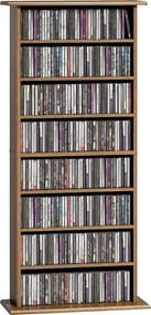 HOMCOM Úložný prostor na CD a DVD s 8 přihrádkami a 6 nastavitelnými policemi, maximální kapacita 360 CD/185 DVD a Blu-ray, ořech