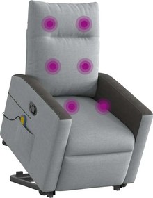 Zvedací masážní polohovací křeslo světle šedé textil 3324059