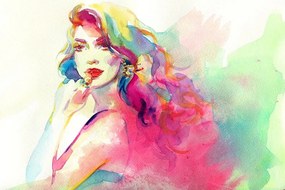 Samolepící tapeta akvarelový ženský portrét - 225x270