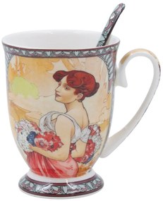 HOME ELEMENTS Porcelánový hrnek 280 ml se lžičkou, Mucha, Léto