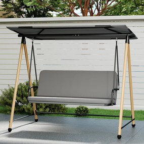 Outsunny zahradní houpačka pro 3 osoby, venkovní houpačka s nastavitelnou střechou a odnímatelným silným polštářem, 208x125x180 cm, šedá