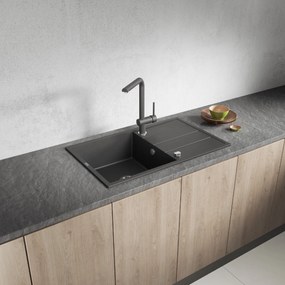Laveo Wolin, 1-komorový granitový dřez 780x480x185 mm, černá skvrnitá, LAV-SPW_711T