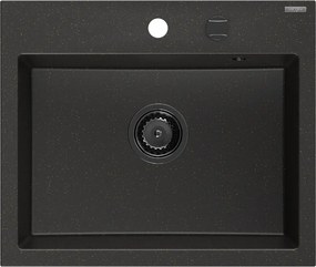 Mexen Oscar, 1-komorový granitový dřez 580x490x205 mm, černá-zlatá metalíza, 6519581000-75-B