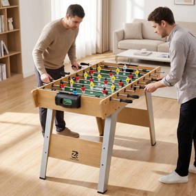 SPORTNOW stolní fotbal s 22 hráči, 2 míčky, protiskluzové rukojeti, počítadla skóre a šikmé nohy — rodinný herní stůl 121 x 87 x 77 cm, přírodní dekor