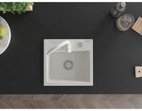 Mexen Milo, 1-komorový granitový dřez 43,5x41 cm a kuchyňská baterie Telma, bílá, 6505-20-670200-20