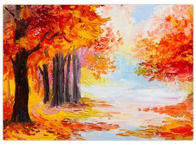 Skleněný obraz - Olejomalba, barevný podzim (70x50 cm)