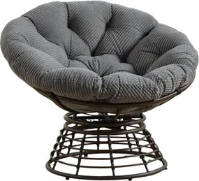Aosom Papasan křeslo, 360° otočné, tlustý polštář (manšestr), ocelový rám, 92 x 67 cm, šedá