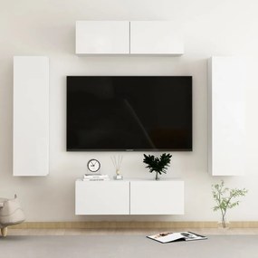 4dílný set TV skříněk bílý s vysokým leskem dřevotříska