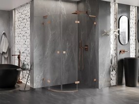Mexen Lunar, L pravý půlkruhový sprchový kout 100 x 70 cm, 8mm čiré sklo, profil měděná matná, 833L-100P-070L-65-00