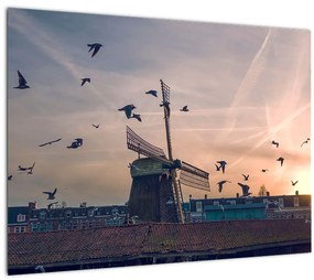 Skleněný obraz větrného mlýna (70x50 cm)
