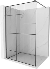 Mexen Kioto, sprchová zástěna Walk-In 130 x 200 cm, 8mm čiré sklo černý vzor, ​​grafitový profil, 800-130-101-95-78