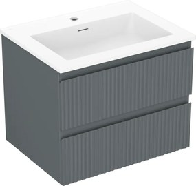 Mexen Rivel, koupelnová skříňka 60 cm s umyvadlem Otis, 2 zásuvky, drážkovaná, grafitová matná/bílá matná, 91A20-06047-2-BFF66-W18M0