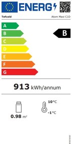 Tefcold Atom Maxi C1DBB (53979) - Chladicí skříň prosklená, černá, přístěnná, š. 75 cm, 614 l, 5 polic, energetická třída B