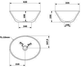 Aqualine, Umyvadlo na desku 42x15x34 cm, 49412