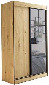 Šatní skříň OSLO 2 | se zrcadlem | 120 cm | dub artisan/černá