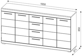 Široká komoda Scout, 165 cm, šedý dub/bílá lesk