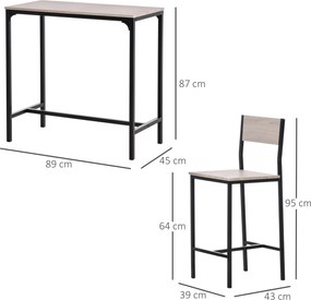 HOMCOM Barový stůl se 2 židlemi 3-dílná stolová sestava barová židle MDF v přírodní a černé barvě 89x45x87cm do kuchyně a jídelny | Aosom.de