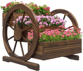 Outsunny třípatrový vyvýšený dřevěný truhlík s dekorativními koly — opálená jedle, 62 × 61 × 57 cm | Aosom