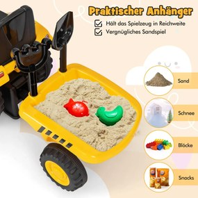 Costway Dětský traktor Caterpillar s bagrem a přívěsem, žlutý