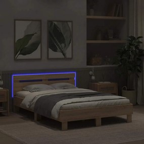 Rám postele s čelem a LED osvětlením dub sonoma 120 x 200 cm 3207555