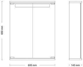 Jokey MDF skříňky CENTO 60 LS Zrcadlová skříňka (galerka) - bílá/hliníková barva - š. 60 cm, v. 65 cm, hl. 14 cm 114312020-0140