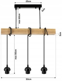BERGE LED stropní závěsná lampa dřevěný trám 3xE27