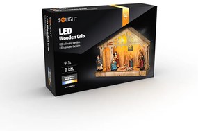 SOLIGHT LED dřevěný betlém, 30x21cm, 7x LED, 2xAA