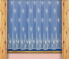 Českomoravská textilní žakárová záclona V318 větvičky, s bordurou, bílá, výška 120cm (v metráži)