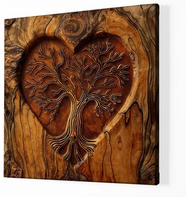 Obraz na plátně - Strom života Srdce tep, dřevo styl FeelHappy.cz Velikost obrazu: 140 x 140 cm