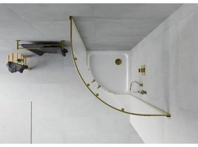 Mexen Rio, čtvrtkruhový sprchový kout 90(dveře)x90(dveře)x190 cm, 5mm sklo námraza, zlatý profil + bílá sprchová vanička SLIM, 863-090-090-50-30-4110G