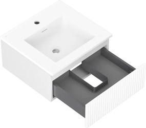 Mexen Rivel, koupelnová skříňka 50 cm s umyvadlem Otis, 1 zásuvka, drážkovaná, bílá matná, 91A20-05023-1-BF01-W18M01