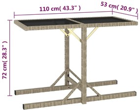 vidaXL Marketos Zahradní stůl béžový 110 x 53 x 72 cm sklo a polyratan