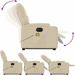 Elektrické zvedací masážní polohovací křeslo krémové textil 3204755