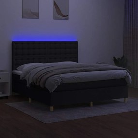 Box spring postel s matrací a LED černá 160x200 cm textil 3135767