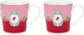 Pip Studio Love Birds sada 2 ks hrnků 225 ml, červeno-růžová