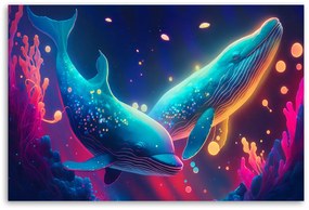 Obraz na plátně, Neonové velryby pod vodou - 90x60 cm