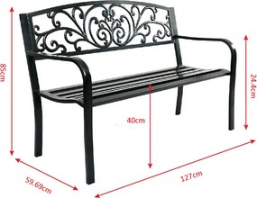 Costway Litinová zahradní lavička – 127 × 60 × 85 cm, černý